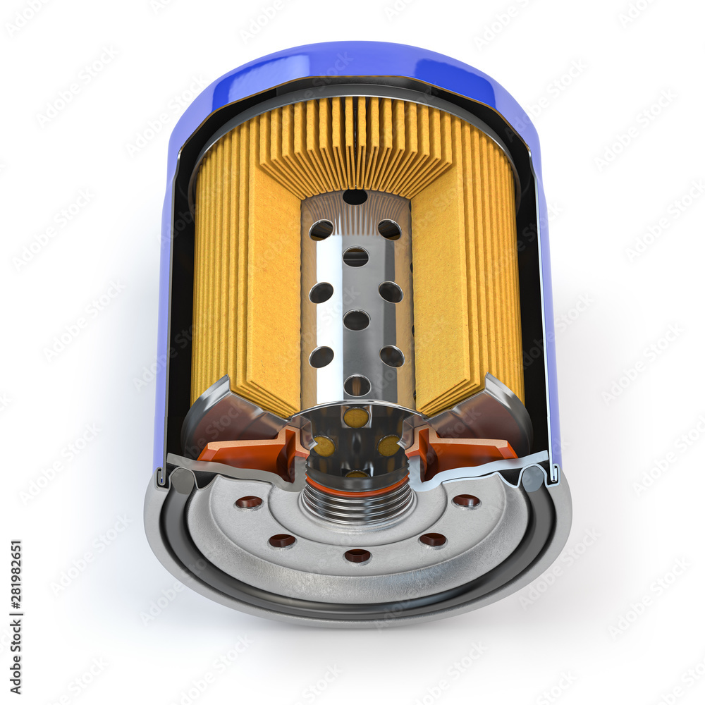 Car oil filter isolated on white background. Cross section Stock ...
