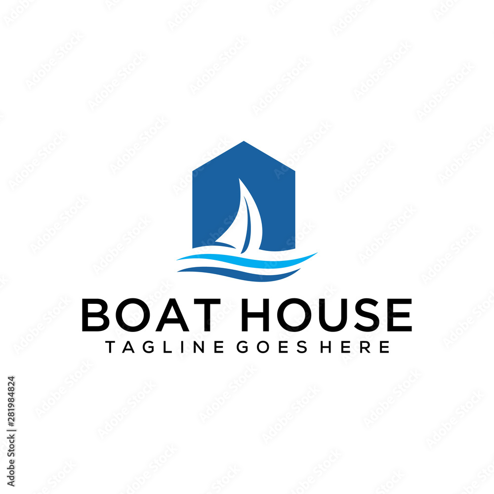 Illustration of sea boat in the house building logo design Stock Vector ...