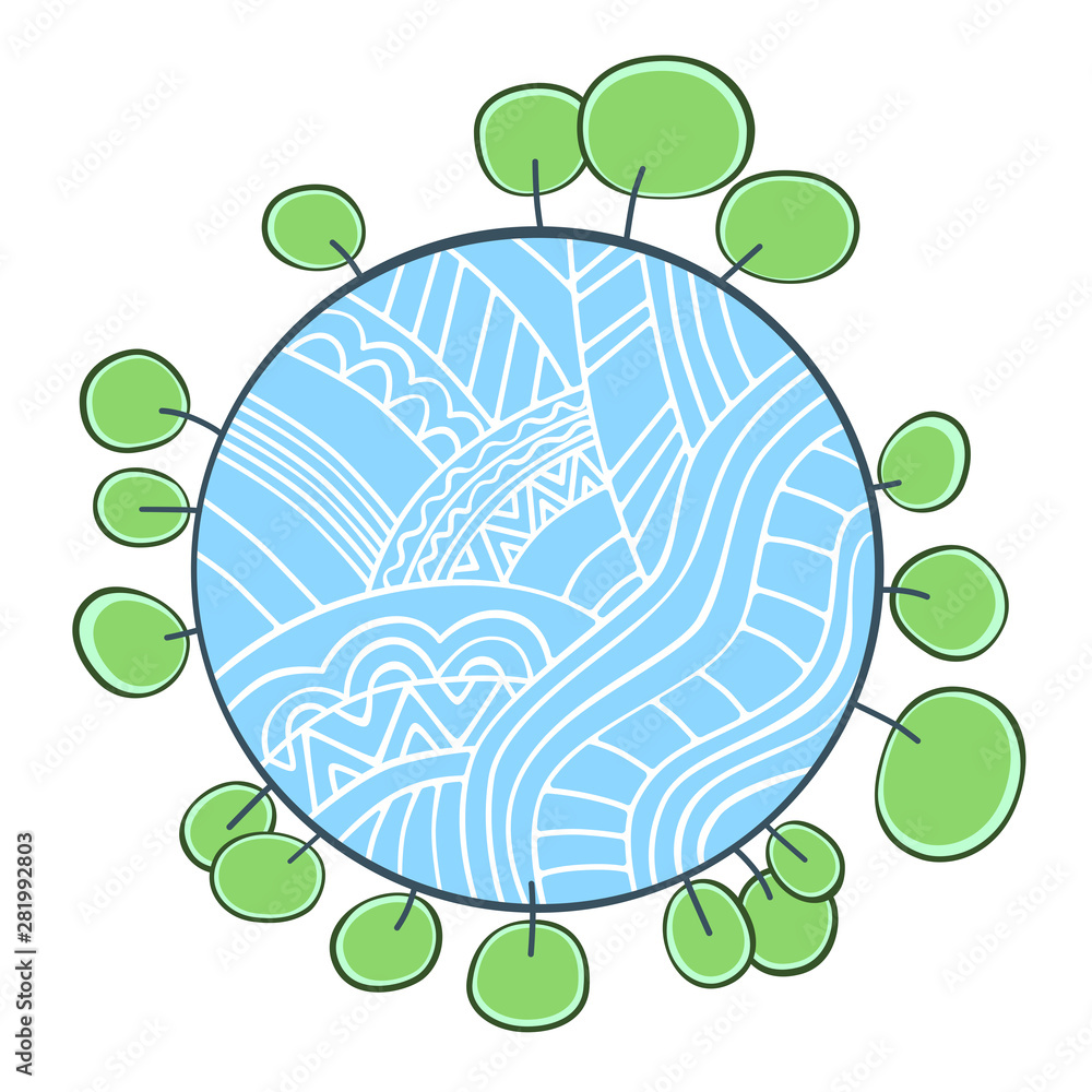 Earth logo with trees and abstract pattern. Earth day flat vector ...