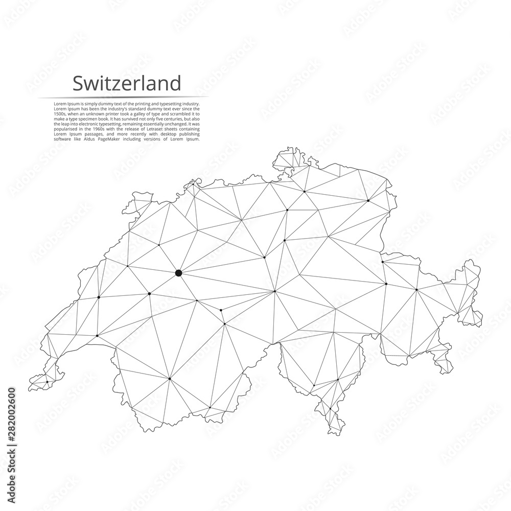Switzerland communication network map. Vector low poly image of a ...