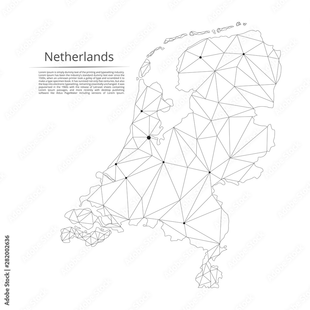 Netherlands communication network map. Vector low poly image of a ...
