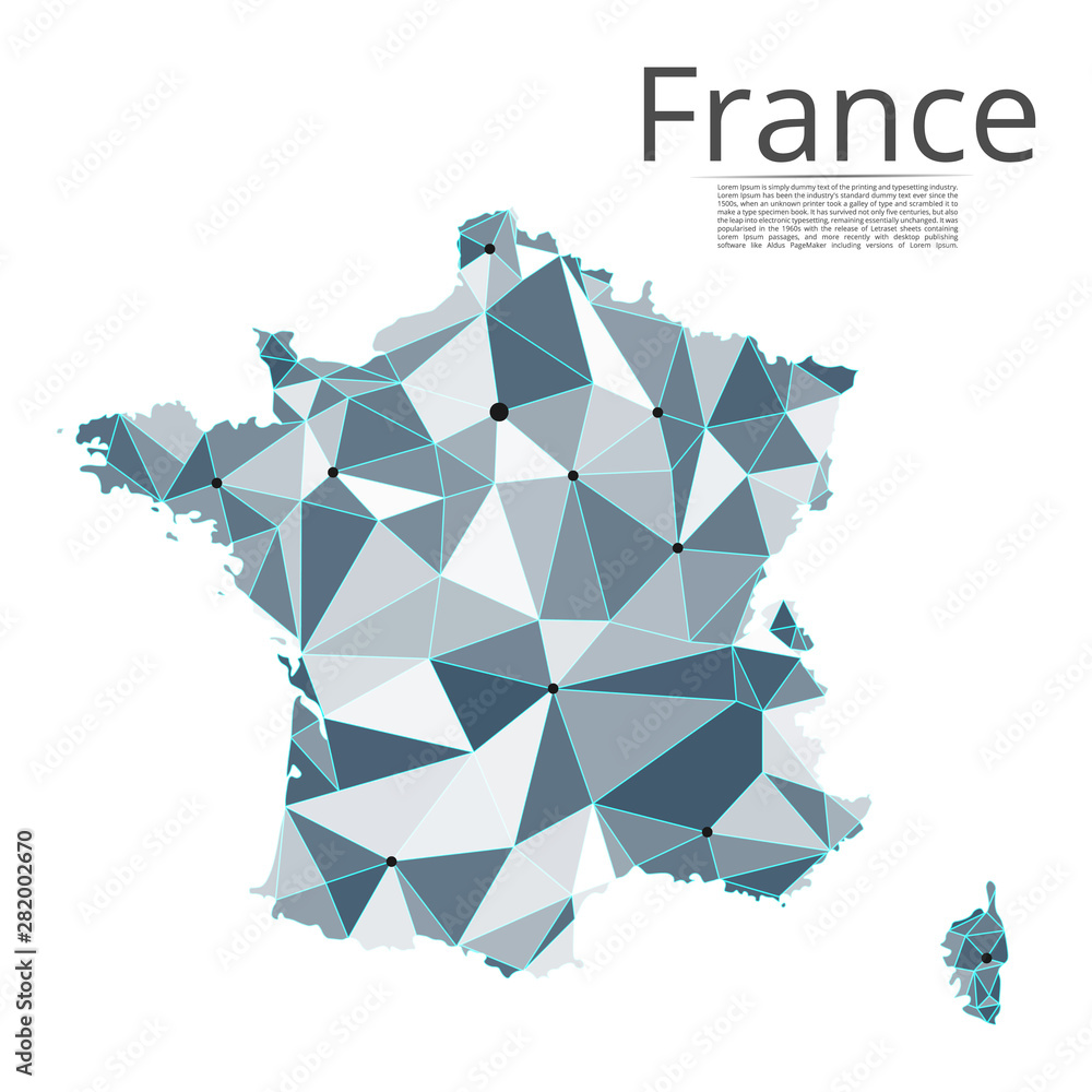 France communication network map. Vector low poly image of a global map ...