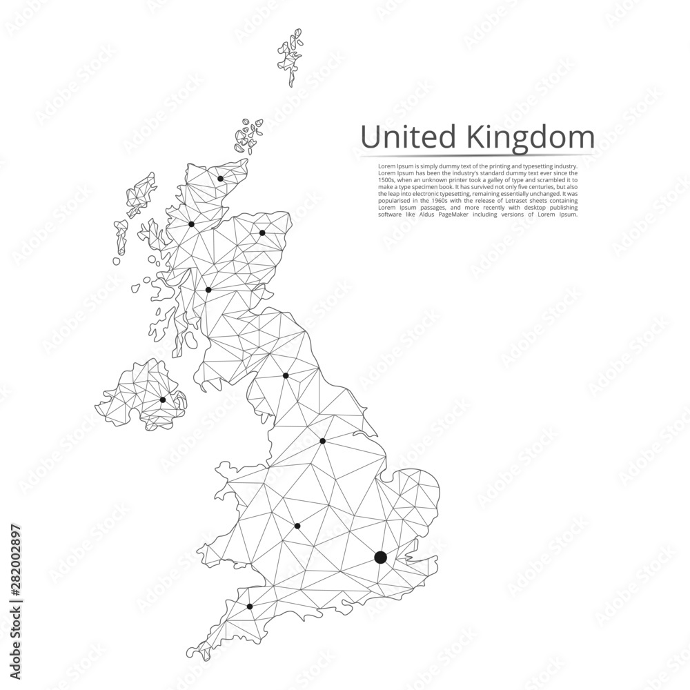 United Kingdom communication network map. Vector low poly image of a ...