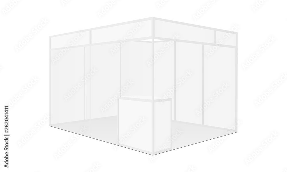 Exhibition booth mockup with table - side view. Vector illustration ...