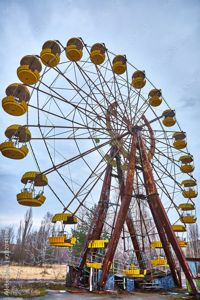 Old ferris wheel in the ghost town of Pripyat. Consequences of the ...