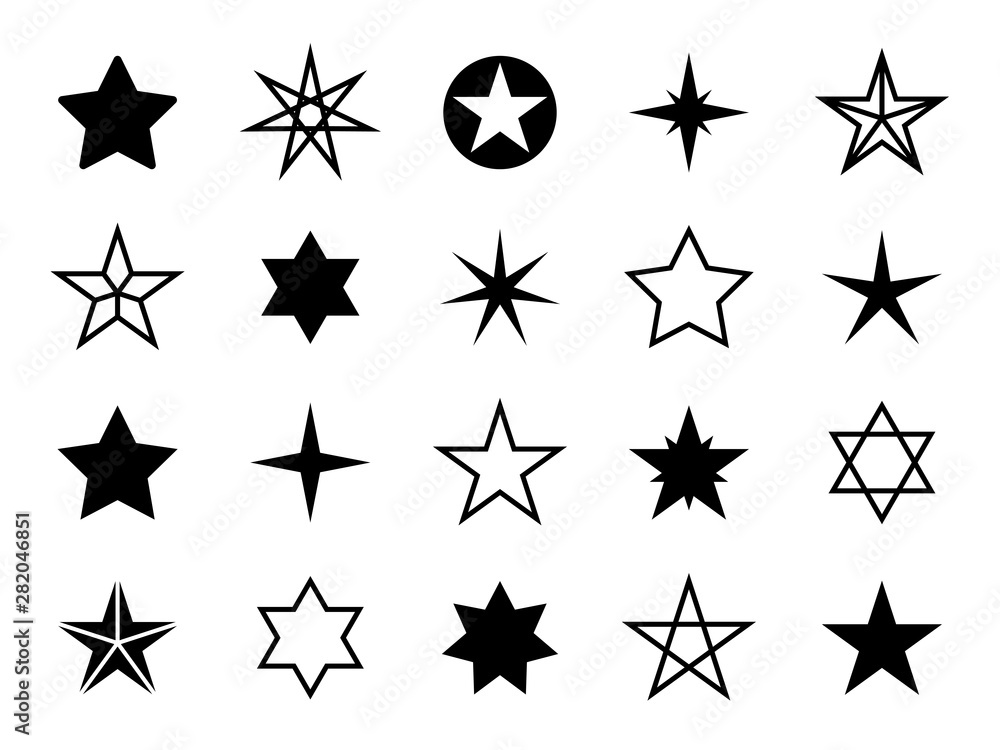 Star shapes set. Different stars shapes, christmas graphic. Rising ...