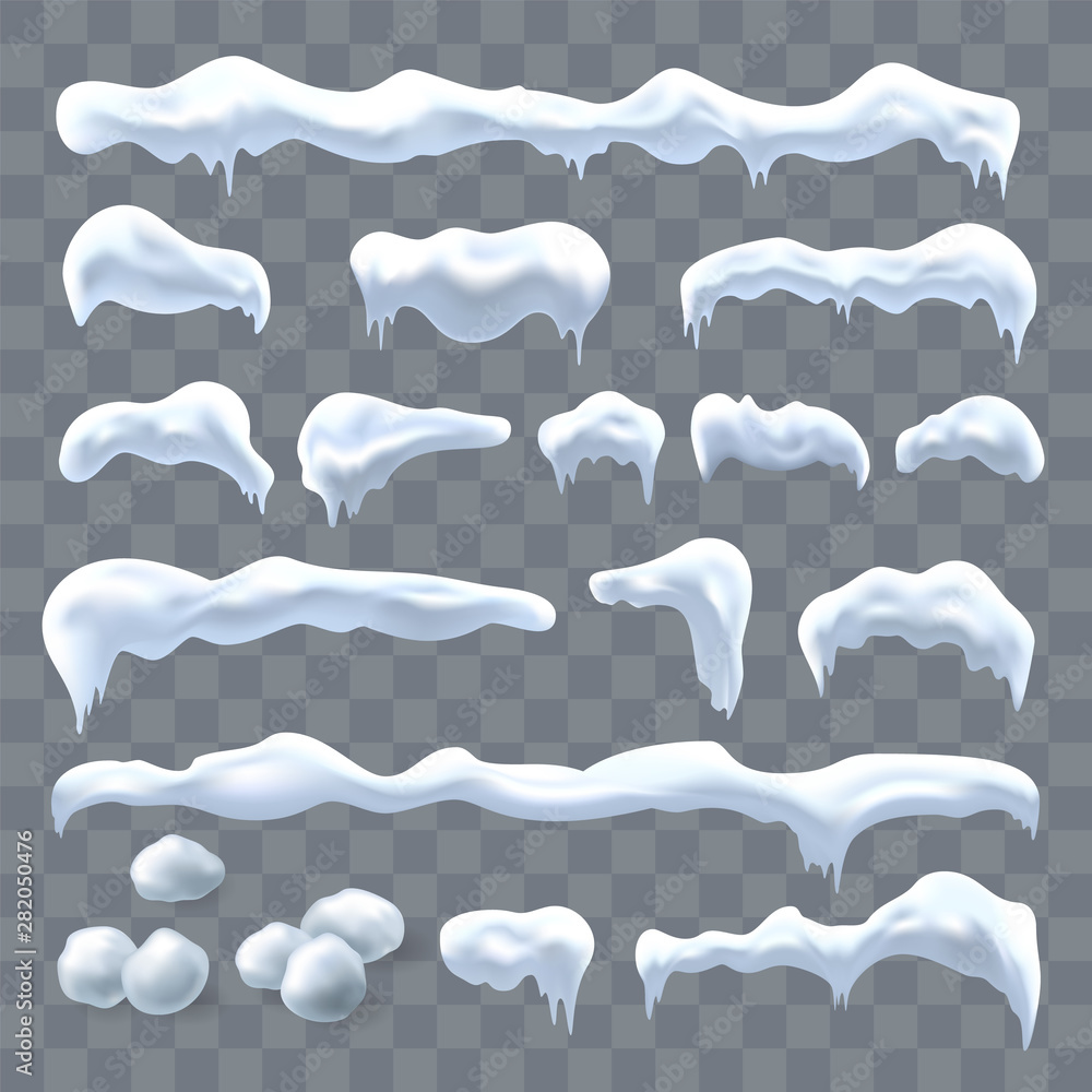 Snow ice icicle set Winter design. White blue snow ball template. Snowy ...