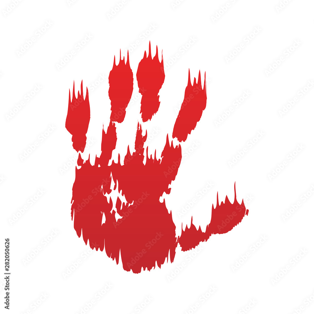 Bloody hand print isolated white background. Horror scary blood dirty ...