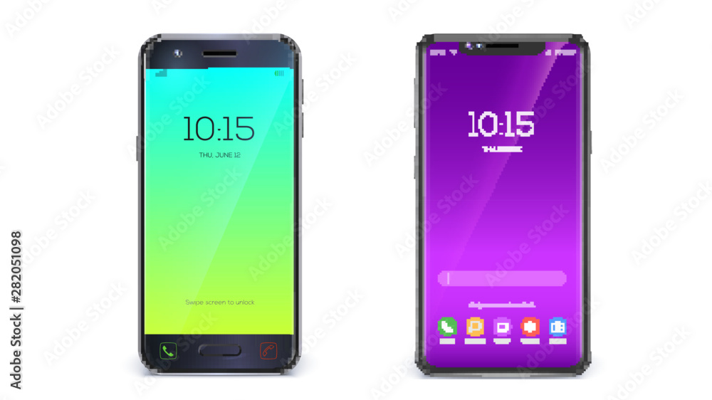 Concept of touch screen smartphones. Different design of body, UI ...