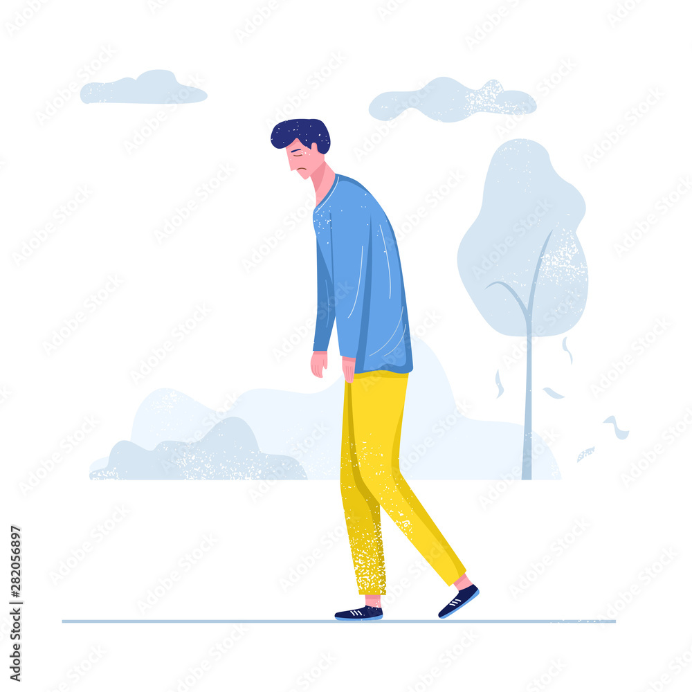 Sad and depressed man walking alone, Vector Illustration Stock Vector ...