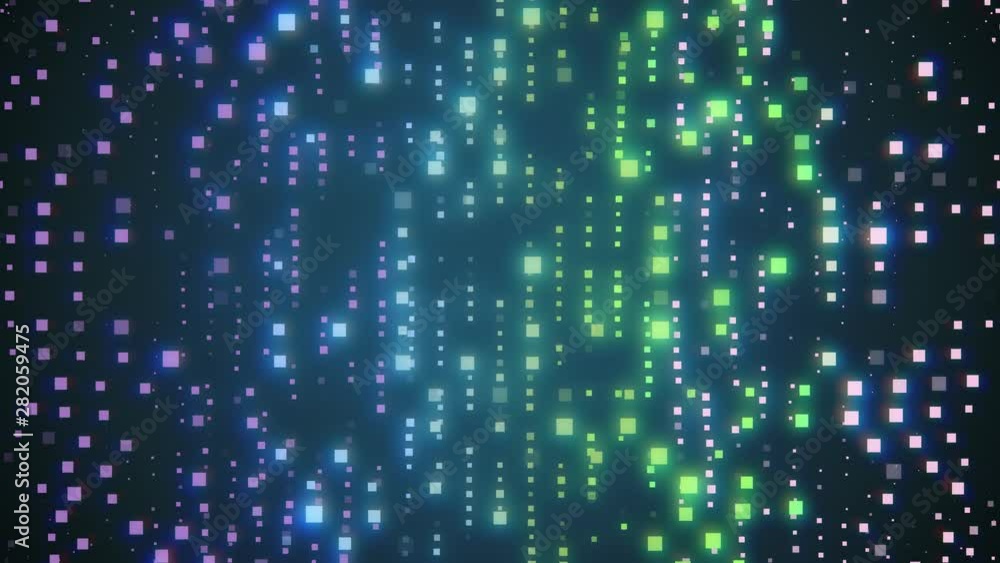 abstract glowing blinking pixel block wall shiny animation background ...