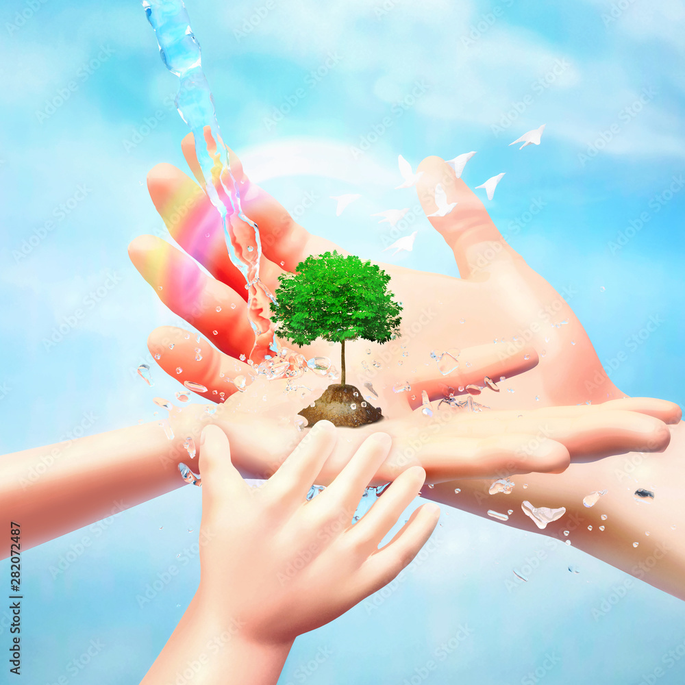 Nature in human hand. The concept of environmental protection. Template ...