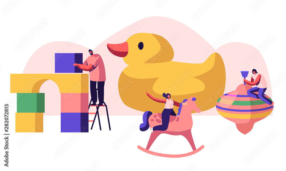 Tiny Characters Playing with Different Playthings for Children Building ...