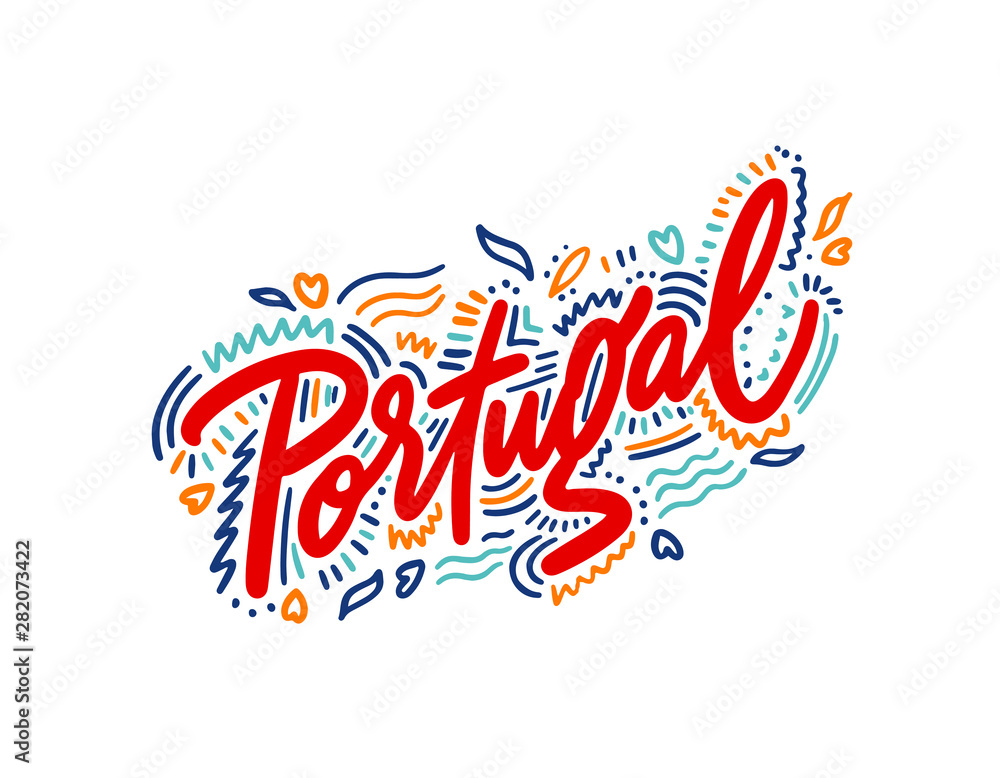 Portugal. Name country word text card, banner script. Beautiful ...