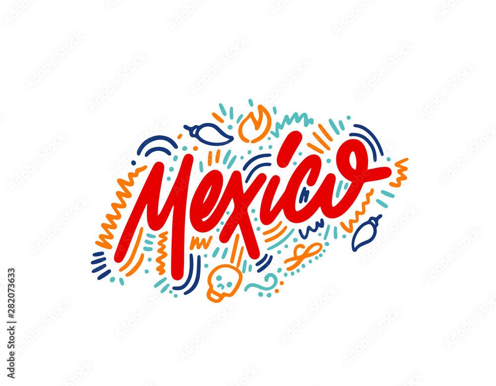 Mexico. Name country word text card, banner script. Beautiful ...
