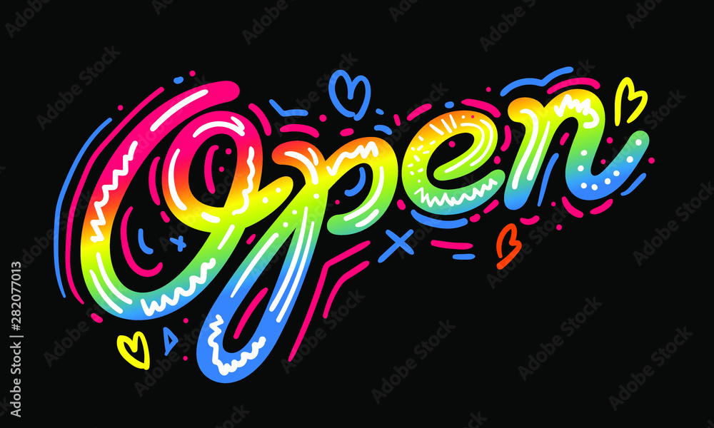 Lettering OPEN for the design of a sign on the door of a shop, cafe ...