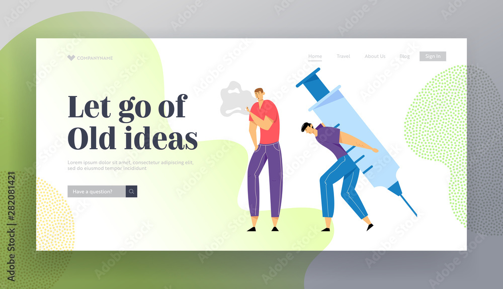 Human Addiction Website Landing Page, Man Smoking, Drug Addict Carry ...