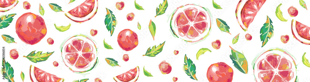 horizontal Pattern of citrus grapefruit banner print, trendy exotic ...
