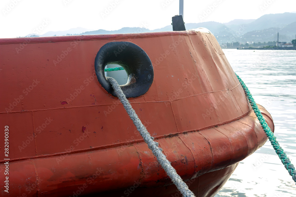 Ship mooring device for ships. Berth for mooring vessels. Stock Photo ...