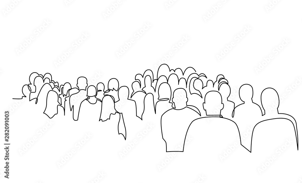 Group of people continuous one line vector drawing. Crowd standing at ...