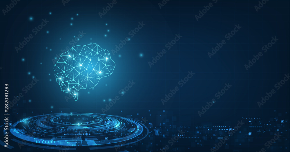 technology concept.vector abstract polygonal human brain shape of an ...