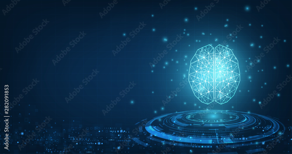 technology concept.vector abstract polygonal human brain shape of an ...