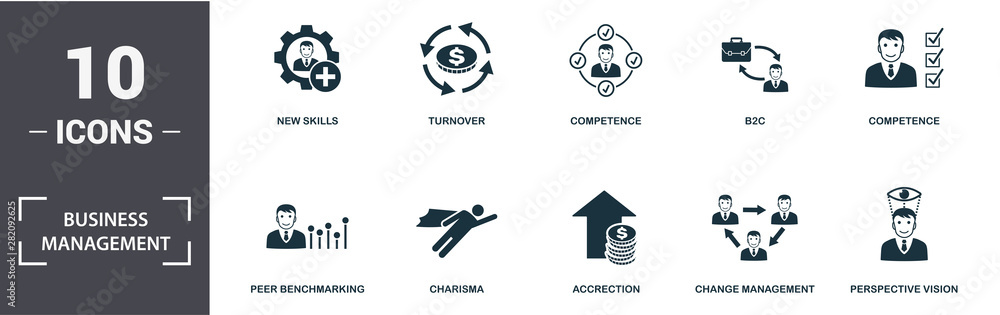 Business Management icon set. Contain filled flat achievement strategy ...