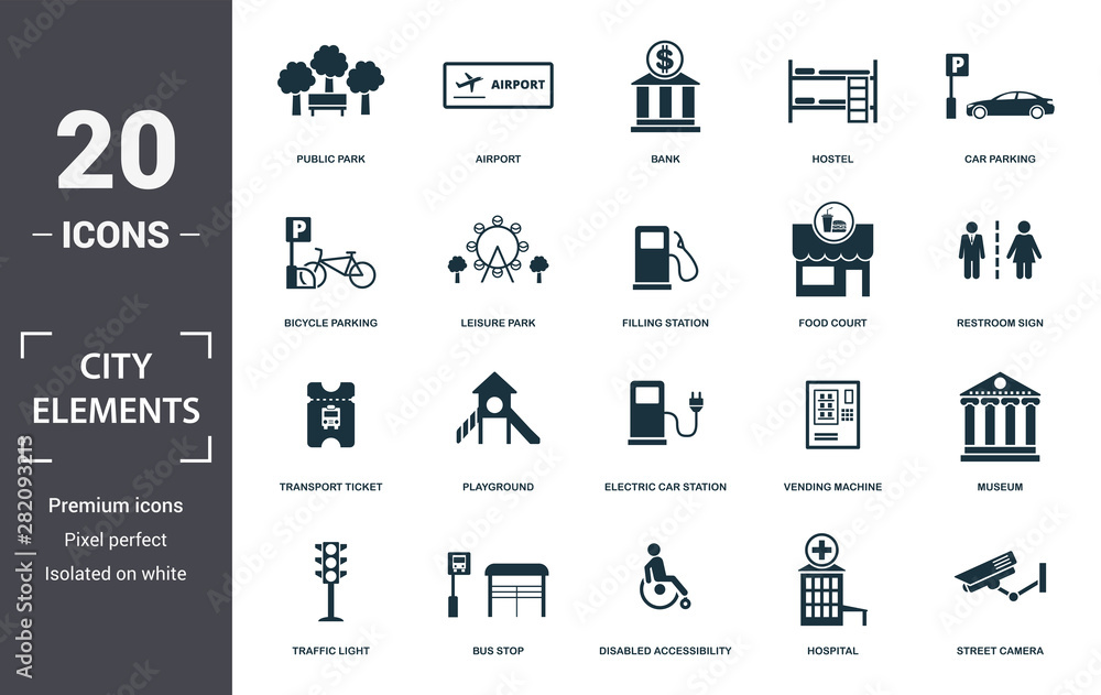 City Elements icon set. Contain filled flat disabled accessibility ...
