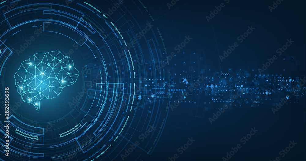 technology concept.vector abstract polygonal human brain shape of an ...