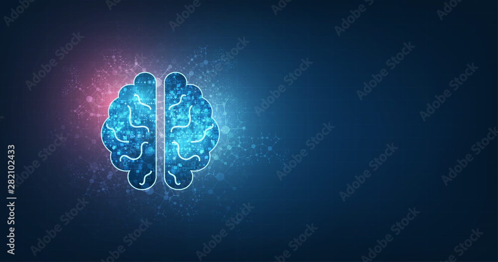 technology concept.vector abstract human brain shape of an artificial ...