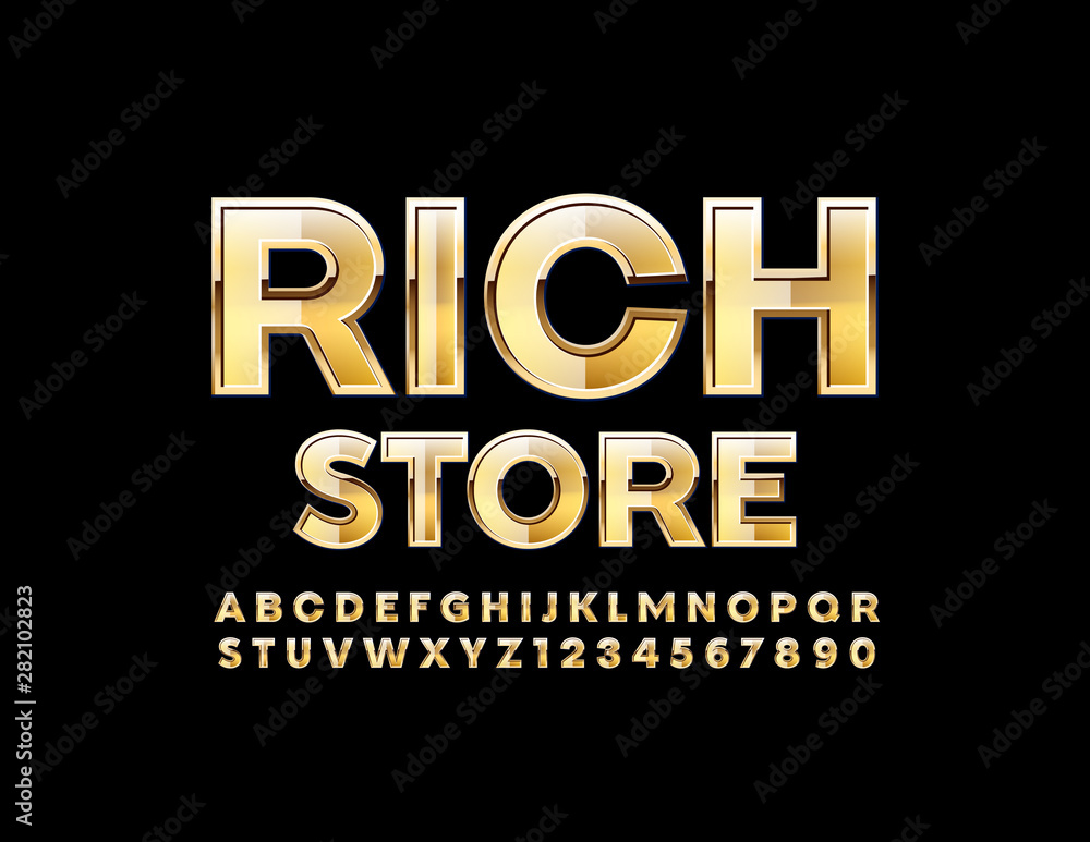 Vector shiny logo Rich Store with Modern Golden Font. Luxury Uppercase ...