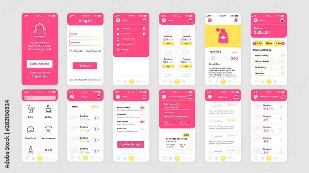 Set of UI, UX, GUI screens Shopping app flat design template for mobile ...