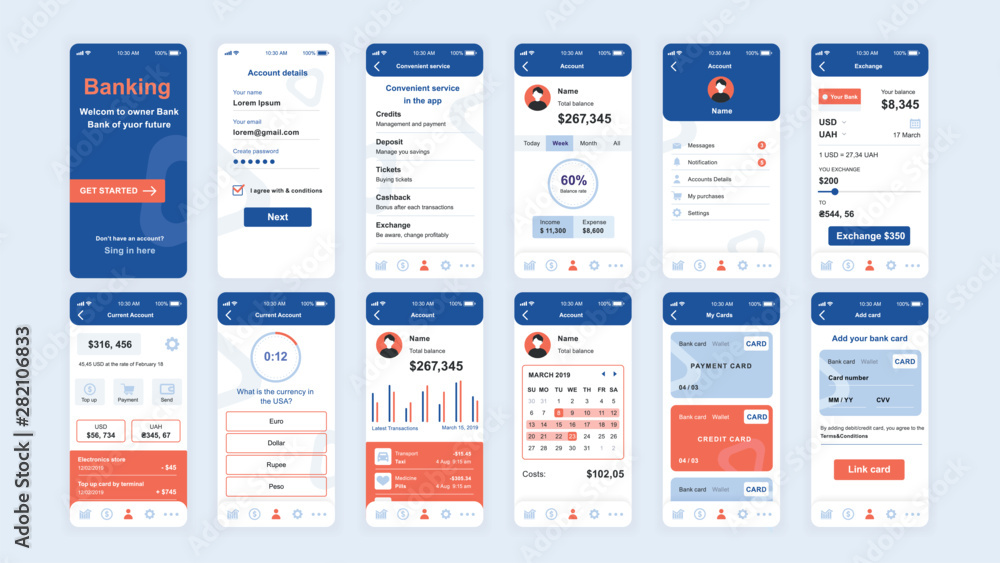 Set of UI, UX, GUI screens Banking app flat design template for mobile ...