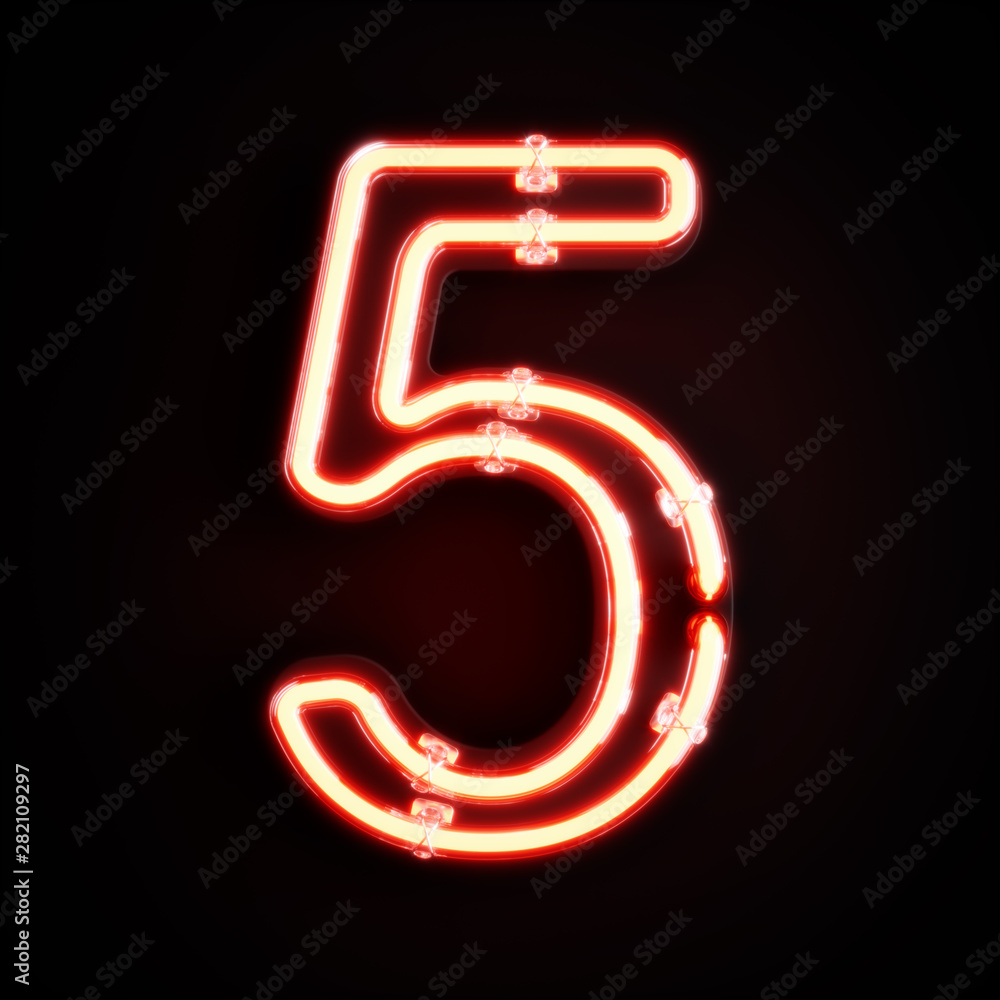 Neon light digit alphabet character 5 five font Stock Illustration ...