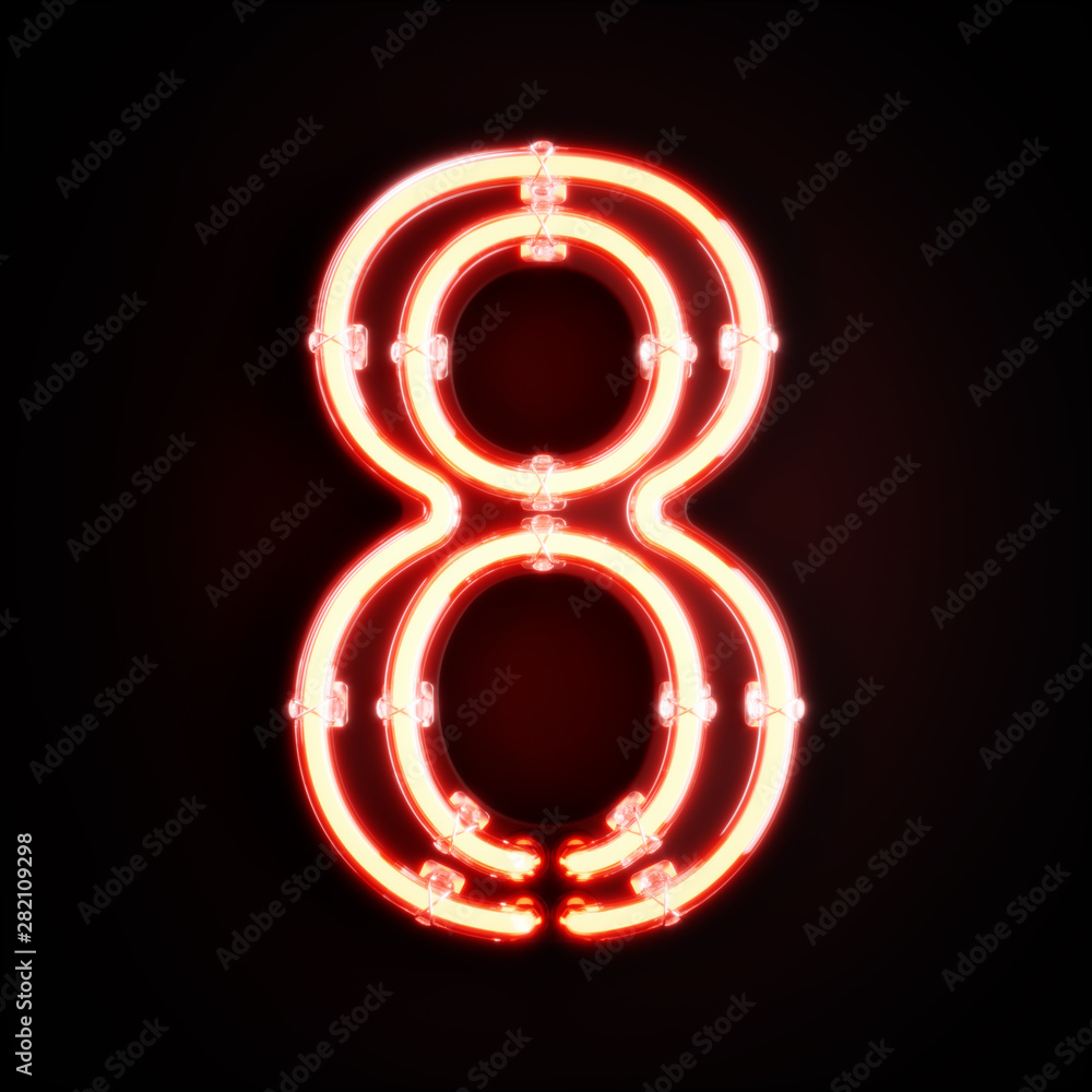 Neon light digit alphabet character 8 eight font Stock Illustration ...