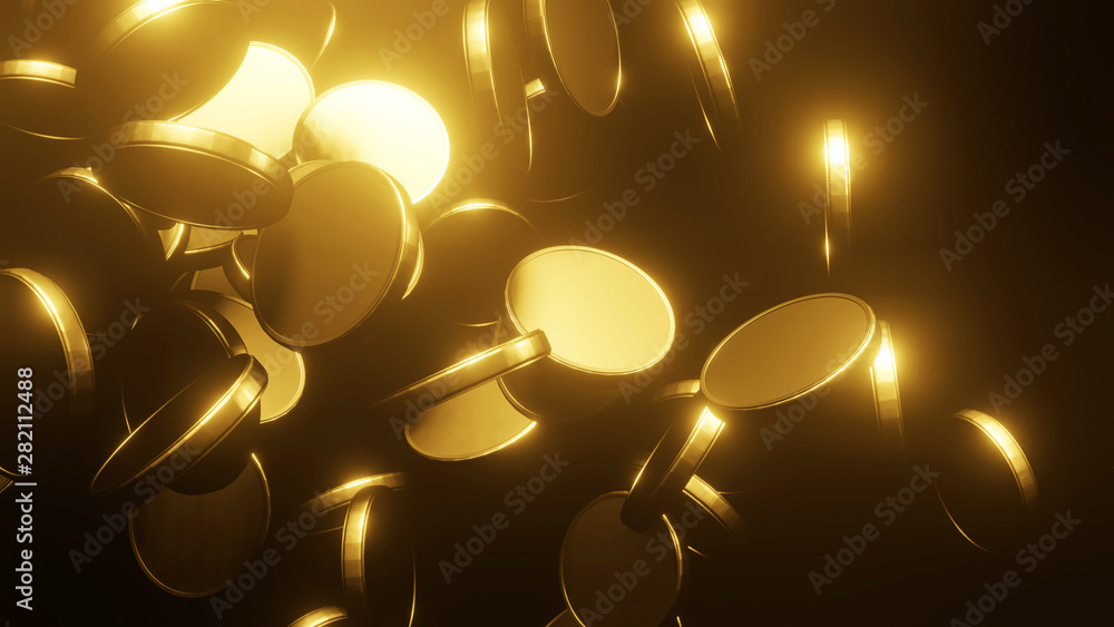 Gold coins falling on black background Stock Illustration | Adobe Stock