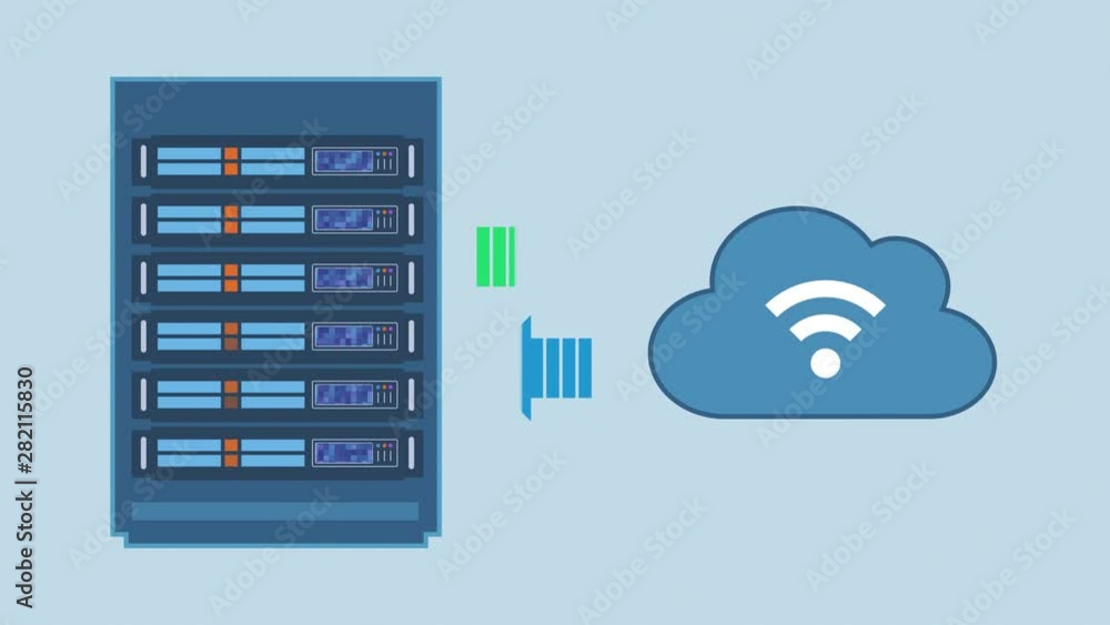 server rack sending and receiving data from the cloud, concept of cloud ...