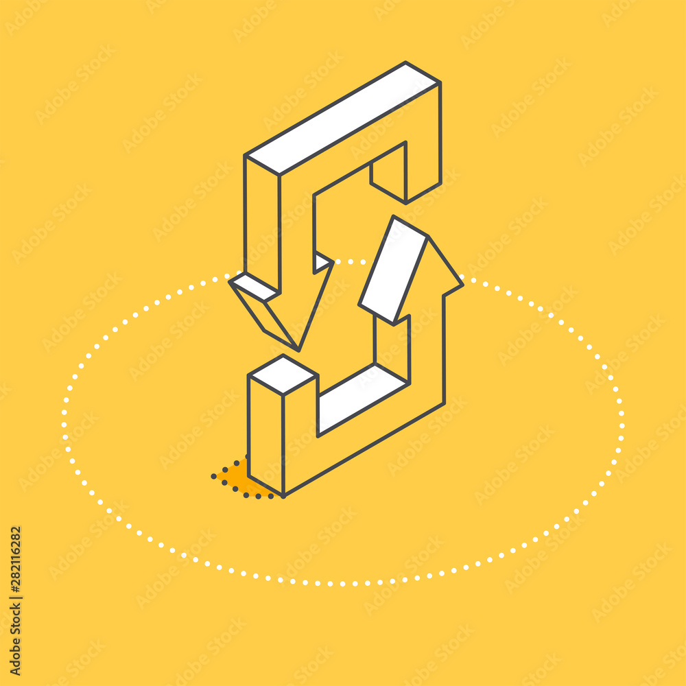 isometric vector icon on a yellow background, arrows turning one on one ...