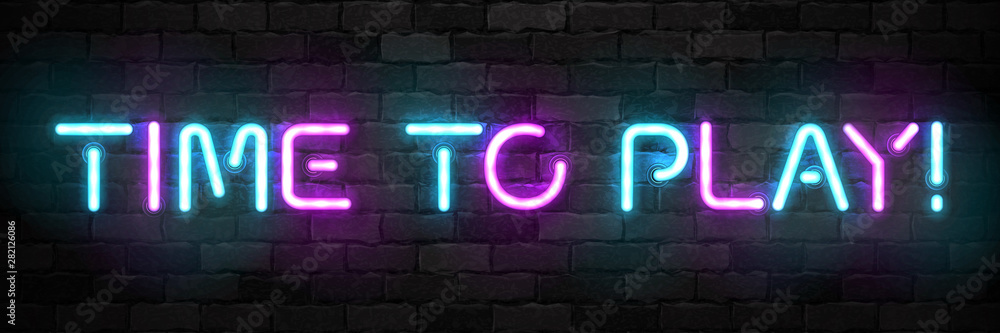 Vector realistic isolated neon sign of Time to Play typography logo for ...
