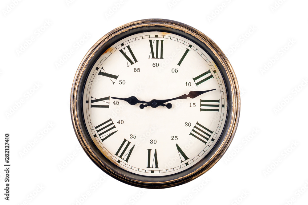 Vintage Clock in Roman numerals Isolated on White Stock Photo | Adobe Stock