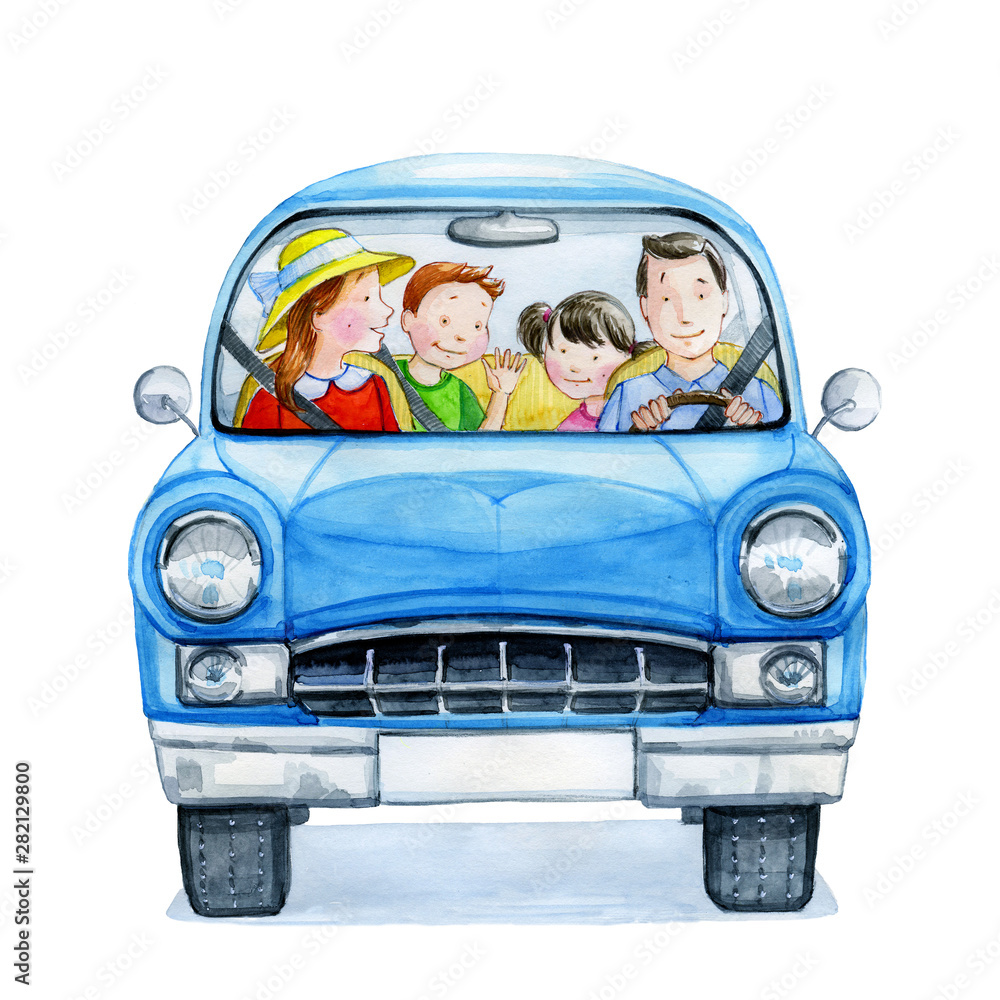 Family Driving Car Cartoon