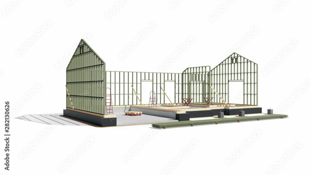 Stages of building process of frame construction house, comparison of ...