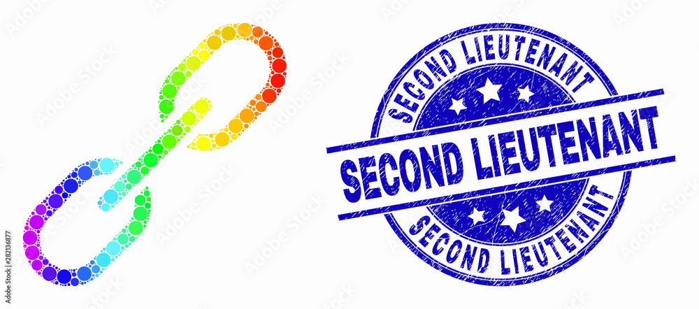 Pixelated rainbow gradiented chain mosaic icon and Second Lieutenant ...