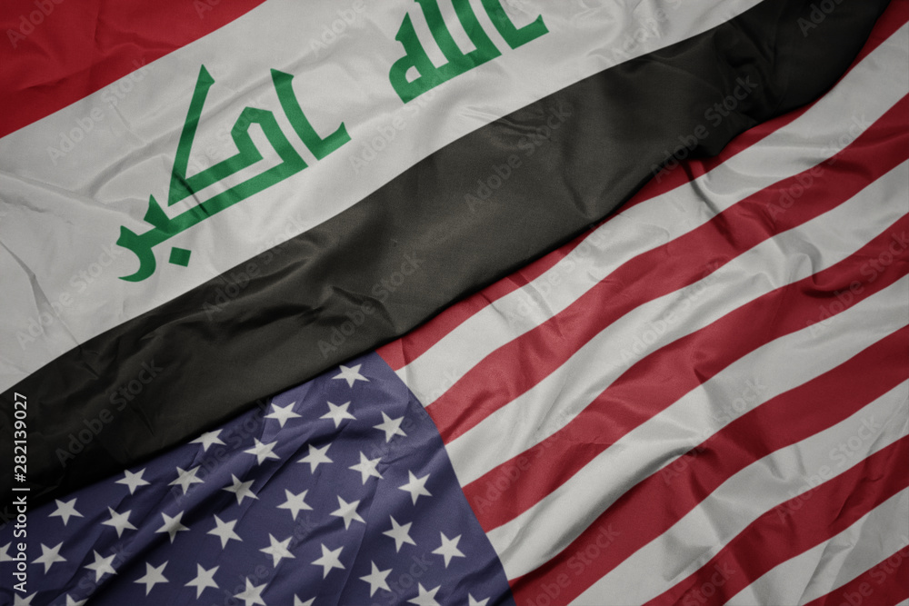 waving colorful flag of united states of america and national flag of ...