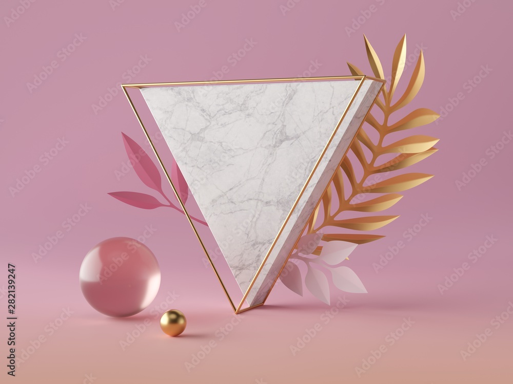 3d render, white marble triangle shape, blank triangular banner mockup ...