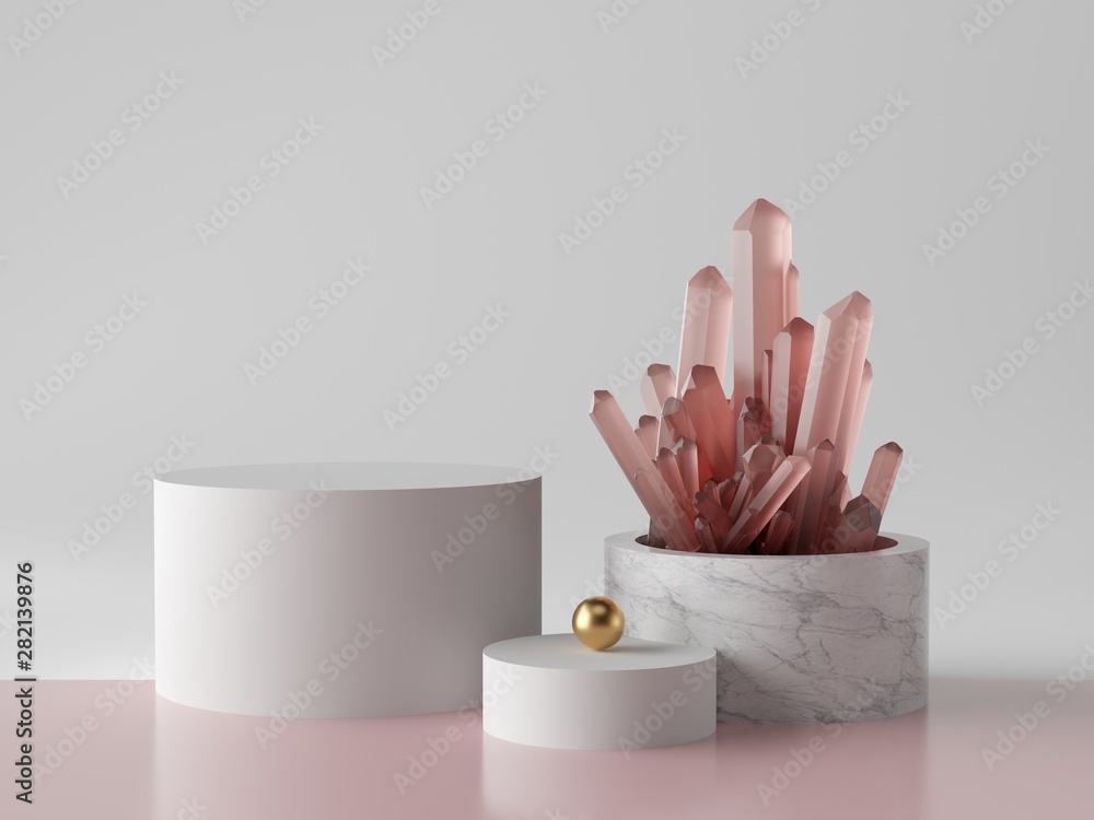 3d abstract modern minimalist background, rose pink crystal nugget ...