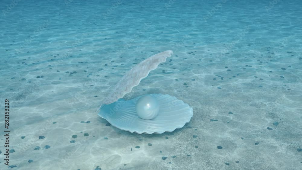 Pearl inside a seashell. Beautiful pearl in the shell on the seabed ...