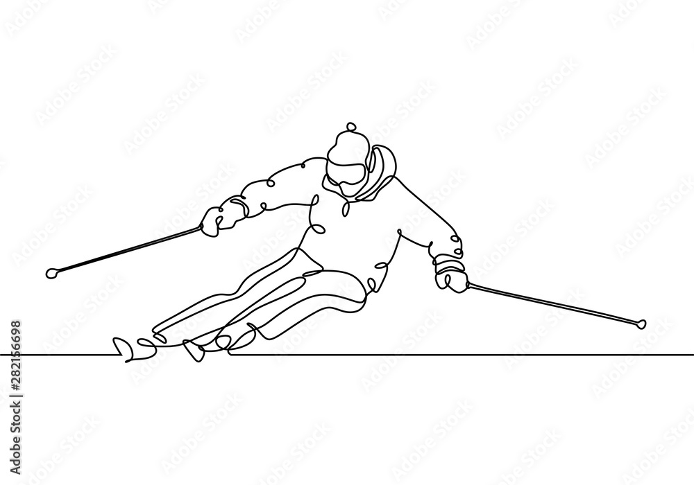 Continuous line ski racer drawings one hand drawn minimalism Stock ...