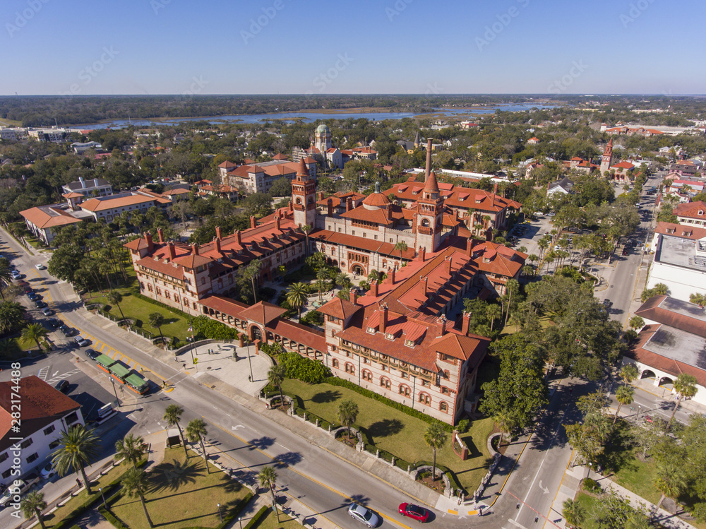 Aerial view of Ponce de Leon Hall of Flagler College in St. Augustine ...