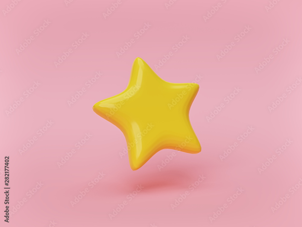 cute yellow star isolated on pastel pink background. minimal design. 3d ...